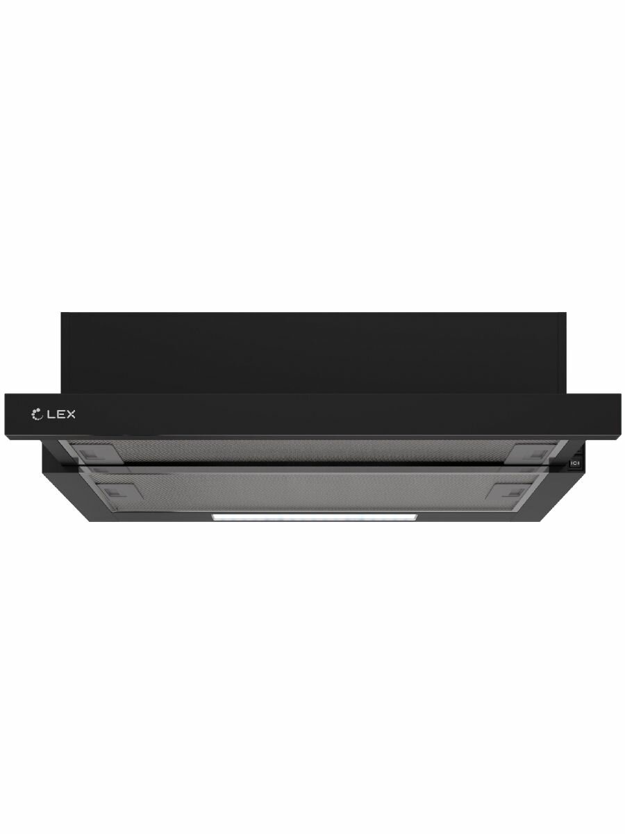 Вытяжка телескопическая встраиваемая Lex Hermes 600 Black, 1050 м3/ч, инверторный двигатель, 2 скорости, клавишное управление