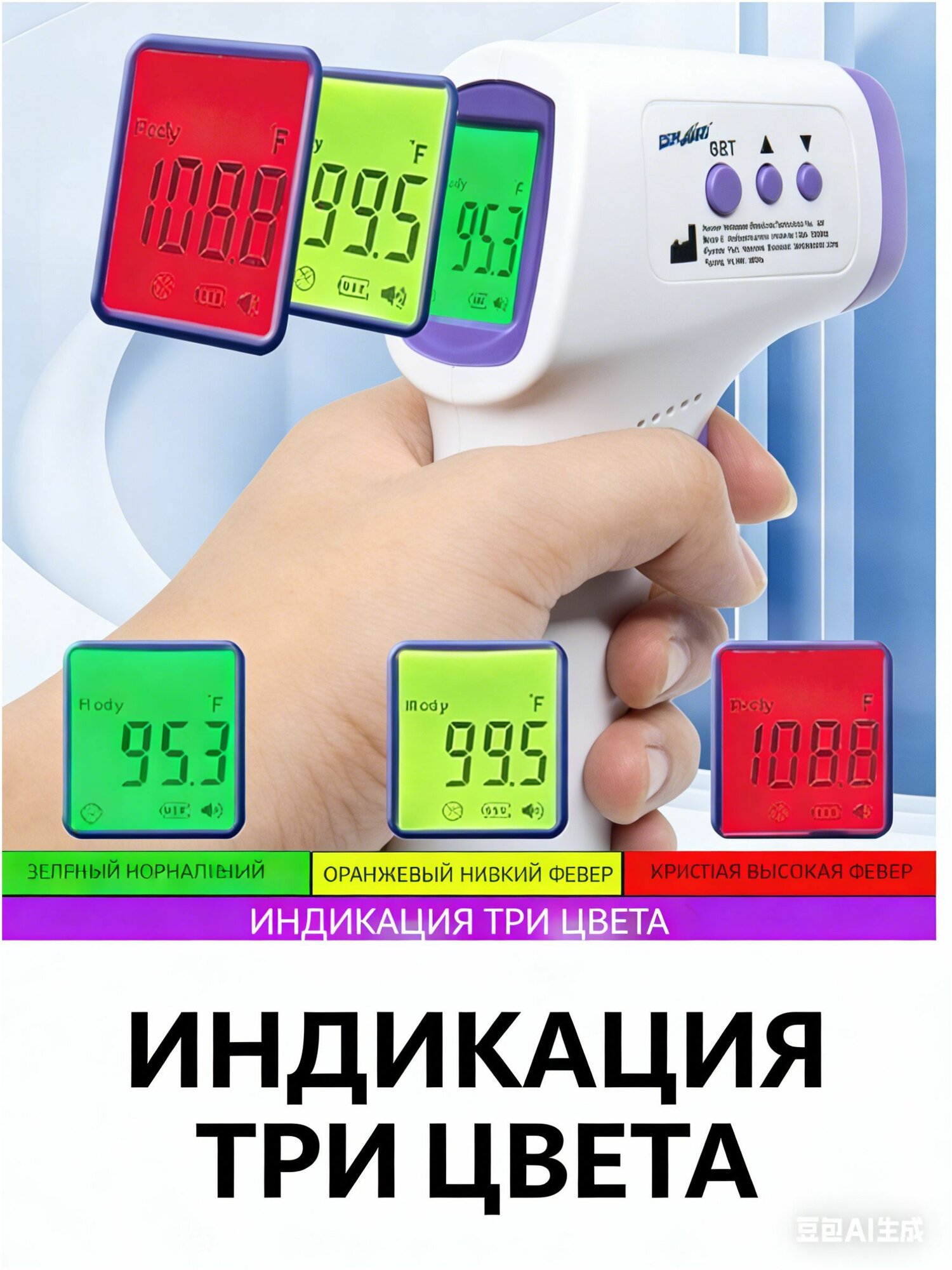 Бесконтактный инфракрасный измеритель, для детей и взрослых, премиум, 1 сек