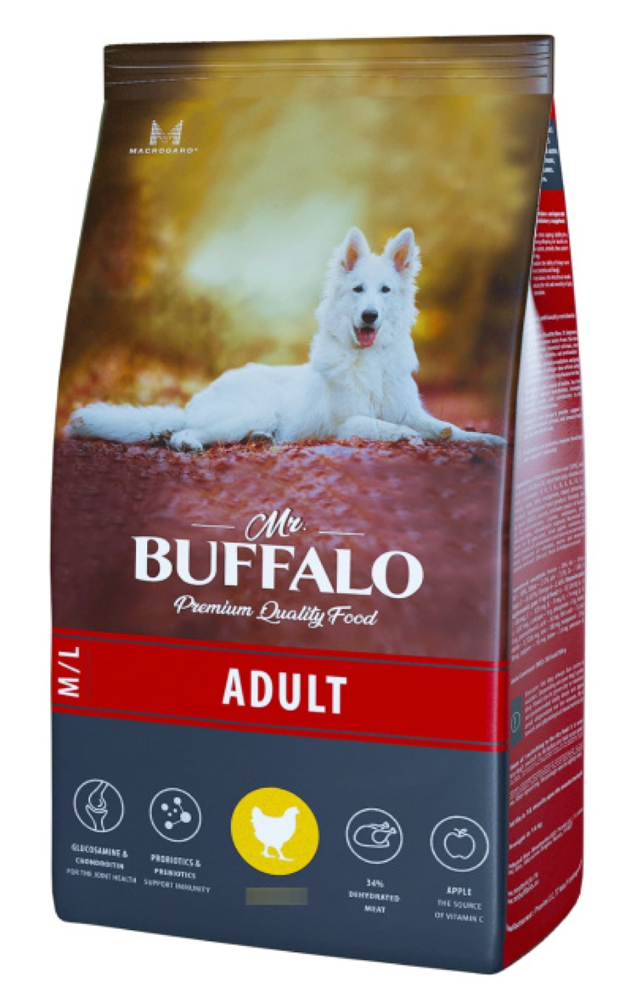 Корм для собак сухой Mr.Buffalo / Мр. Буффало Adult для взрослых животных средних и крупных пород, гранулы с курицей, пакет 2кг / зоотовары