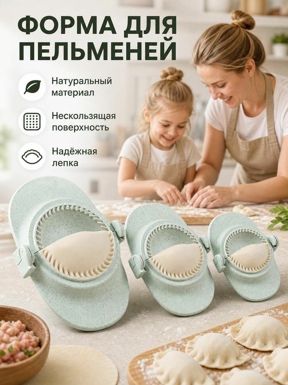 Пельменница 3 шт. Из соломы пшеницы. Размеры S M L. Для вареников и пельменей