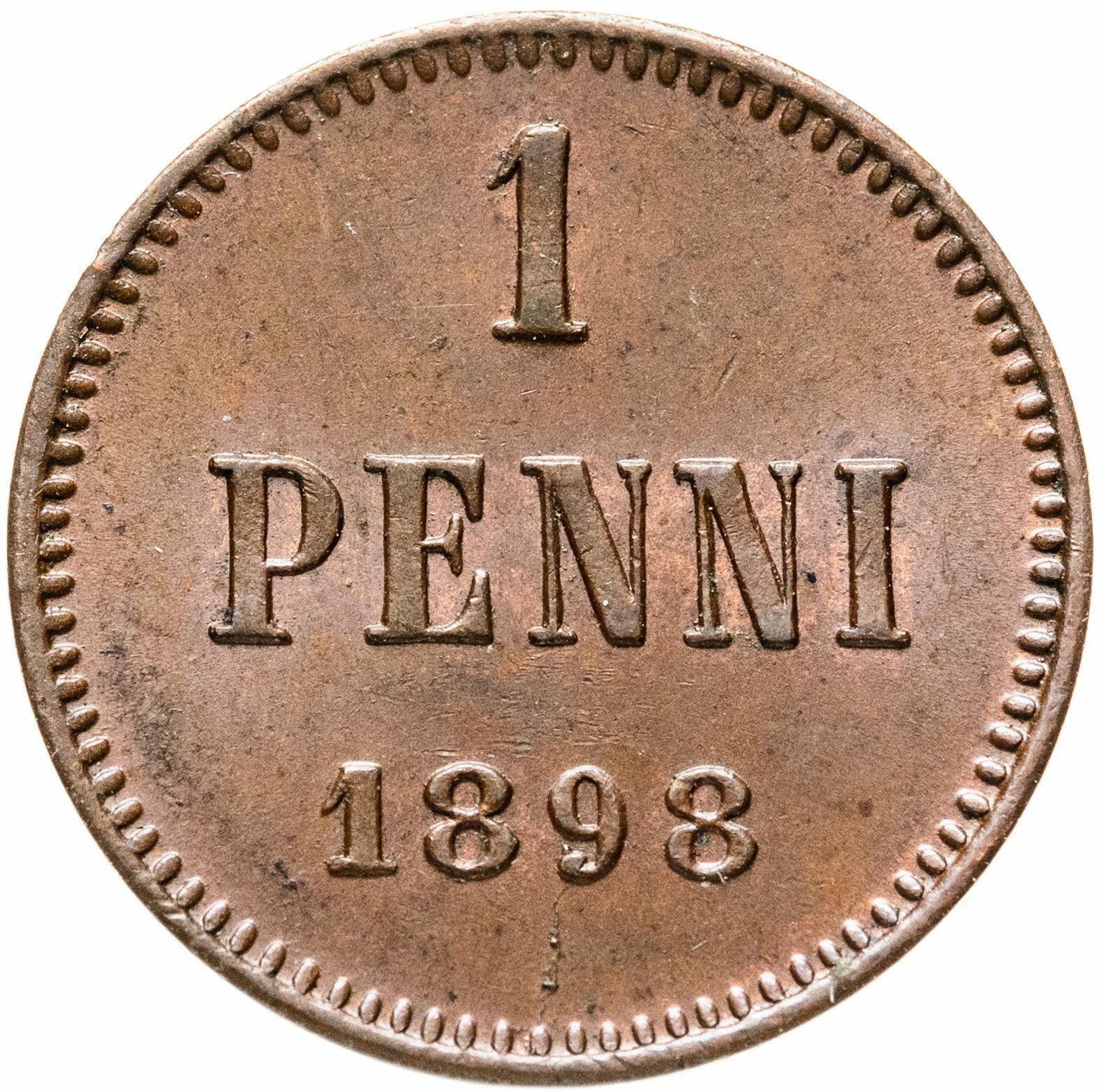1 пенни penni 1898 Российская Финляндия, Медь, в сохранности AU-UNC