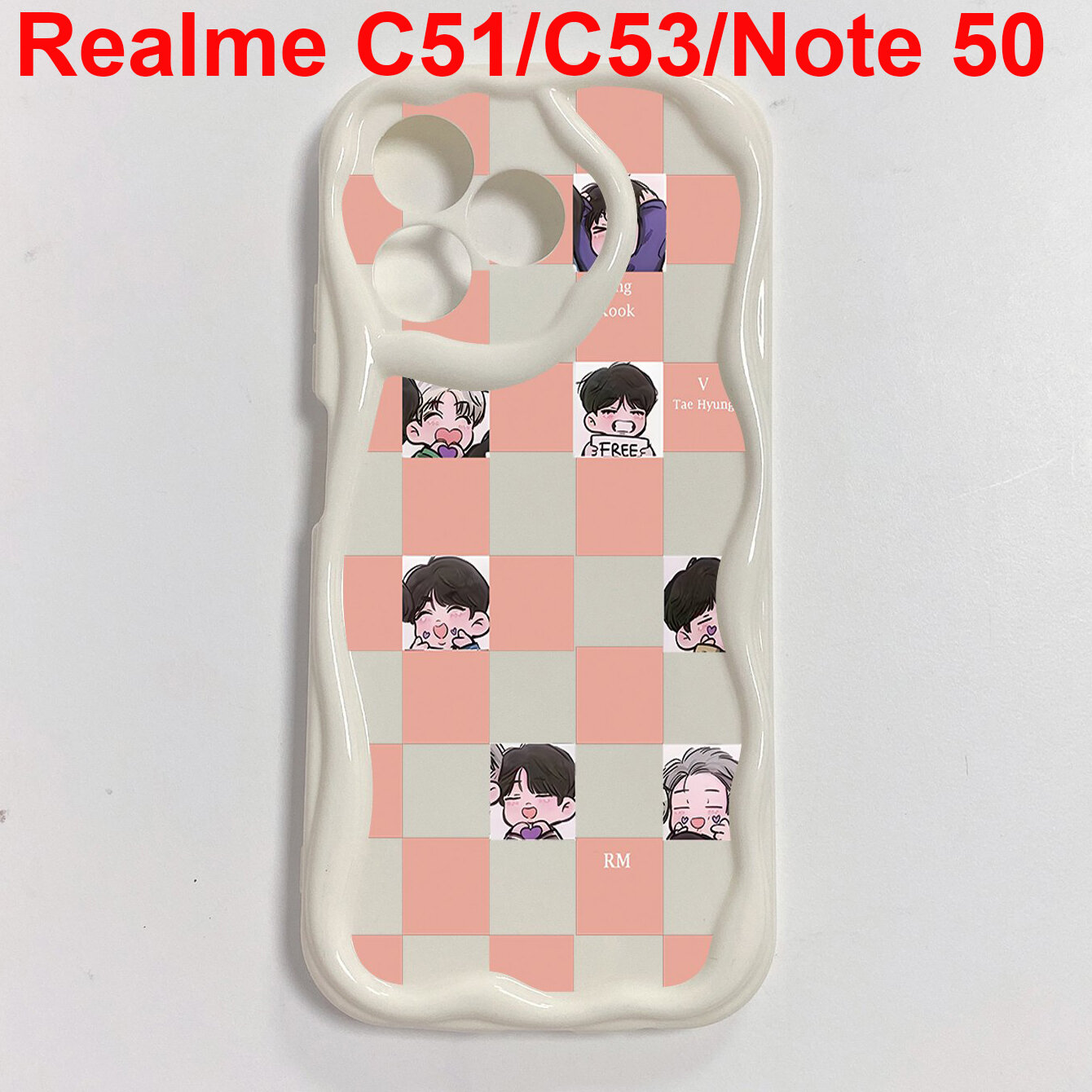 Чехол неправильной формы для Realme C51 с изображением BTS BT21 и мягкой волной.