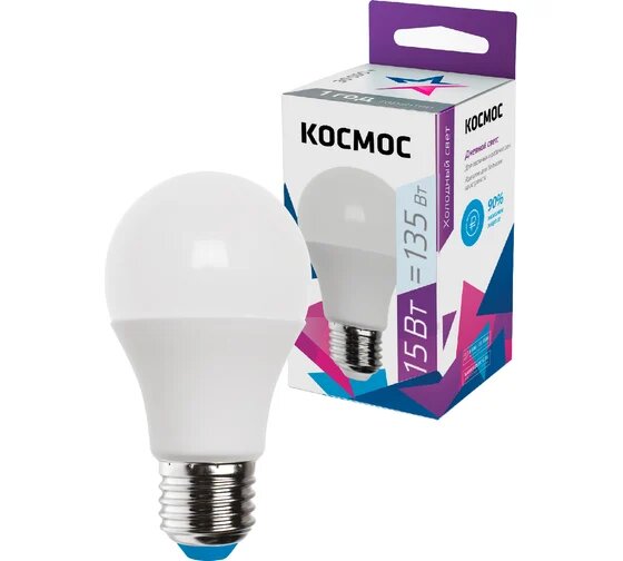 Светодиодная лампа Космос А60 15W 220V E27 6500K LkecLED15wA60E2765