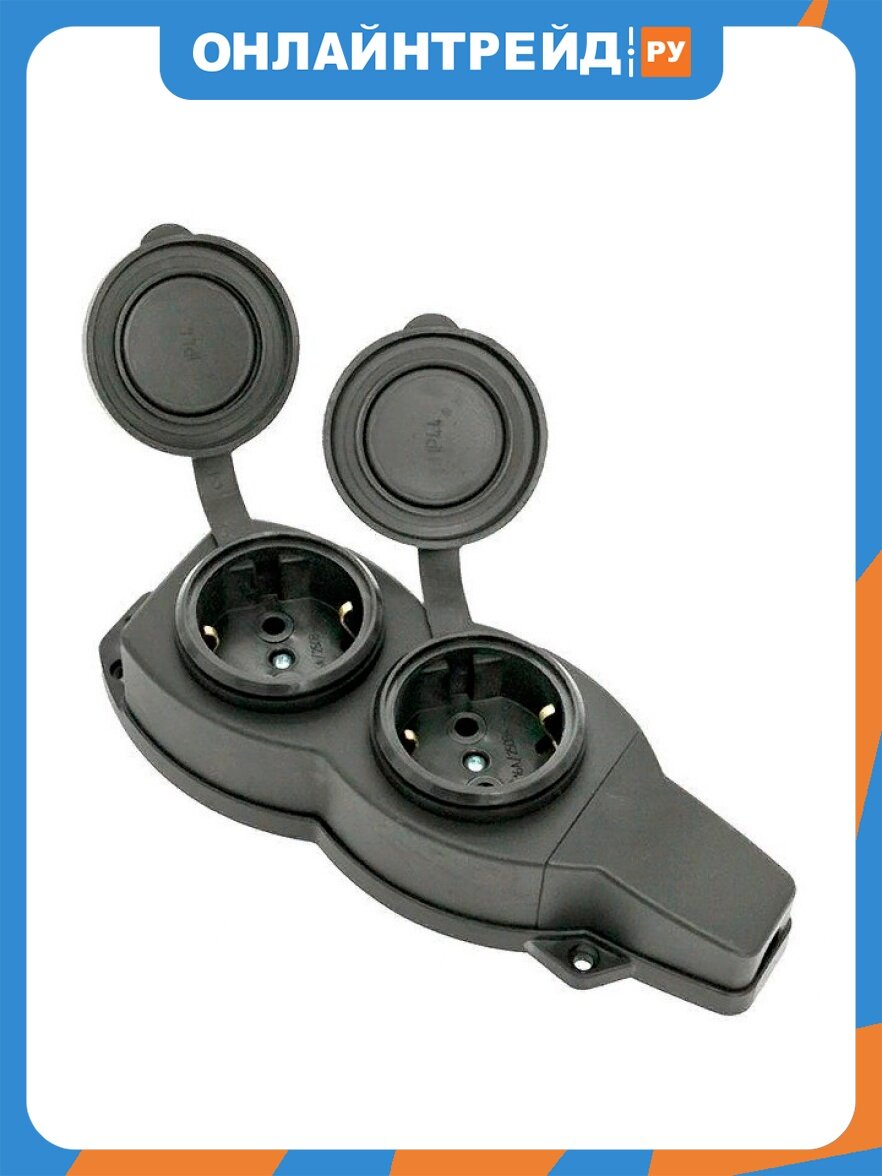 Розетка Ekf двухместная с защит. крышками каучуковая 230В 2P+PE 16A IP44, RPS-018-16-230-44