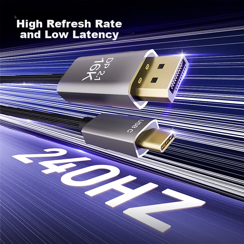 Deli Type-C к DP2.1/1.4 Видеокабель 16K HDR Thunderbolt 4/5 Адаптер 360Гц Высокая Частота Обновления 2М USB-C Конвертер