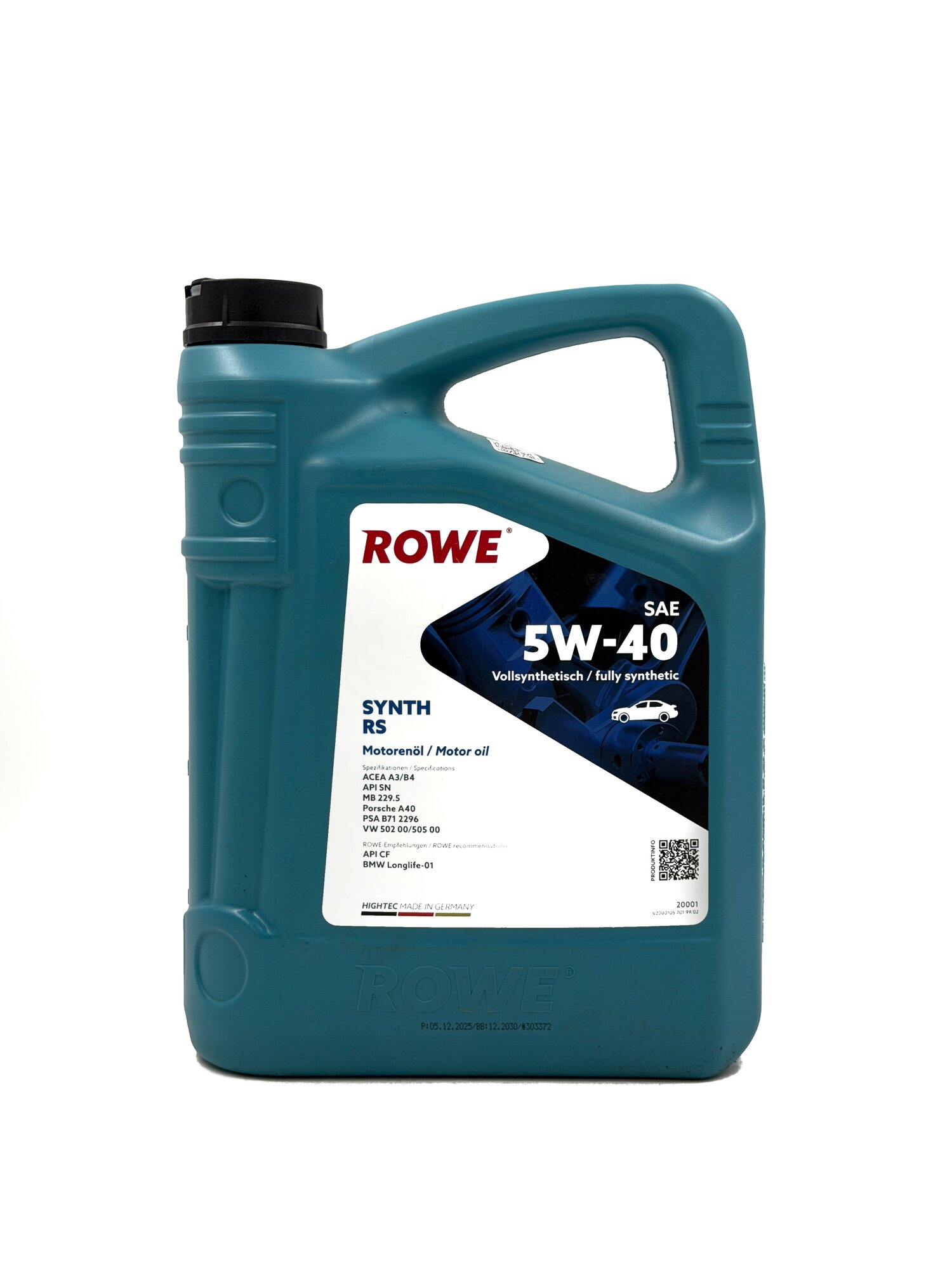 Масло моторное ROWE HIGHTEC SYNT RS 5w-40, 4 литра , синтетическое
