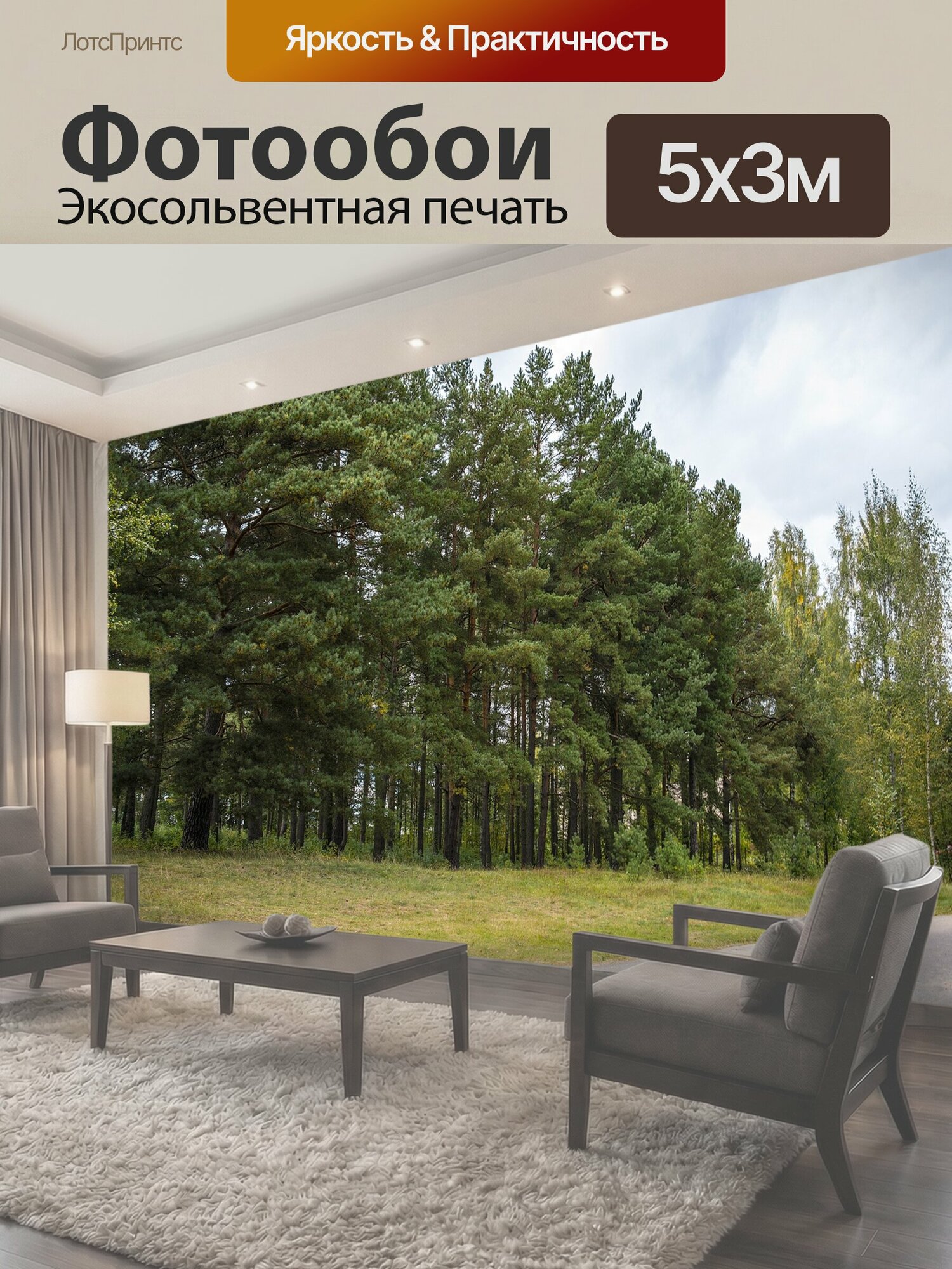 Фотообои "Сосновый лес, лес, хвойный лес" 500x300 см. экосольвентная печать
