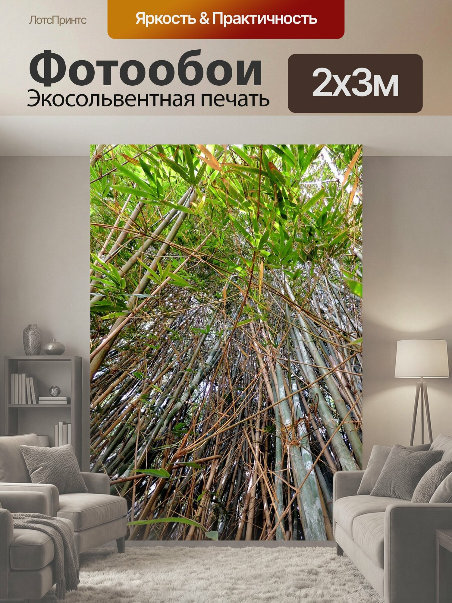 Фотообои "Бамбук, бамбуковая роща, бамбуковый лес" 200x300 см. экосольвентная печать