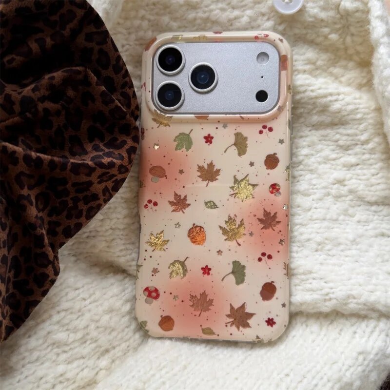 Винтажный чехол с золотой фольгой и кленовым листом для iPhone 17 16 15 14 13 Pro Max, милый осенний эстетичный противоударный мягкий чехол