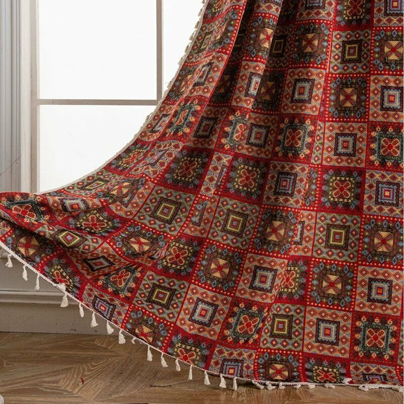Одиночные шторы с цветочным узором - на штанге, 150x160см, красная серия, босемианский этнический дизайн