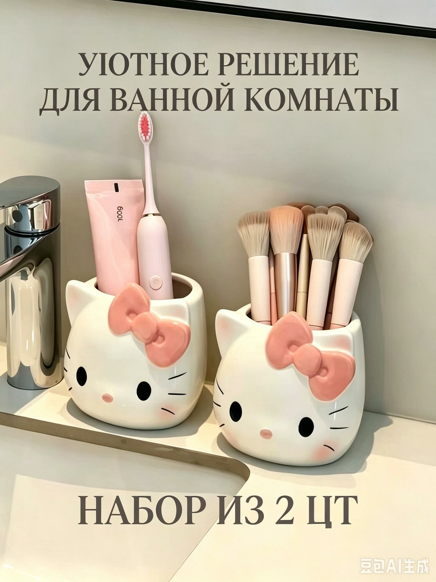 Hello Kitty ящик для хранения, 2 шт пластиковые контейнеры с розовым бантом для использования в ванной комнате