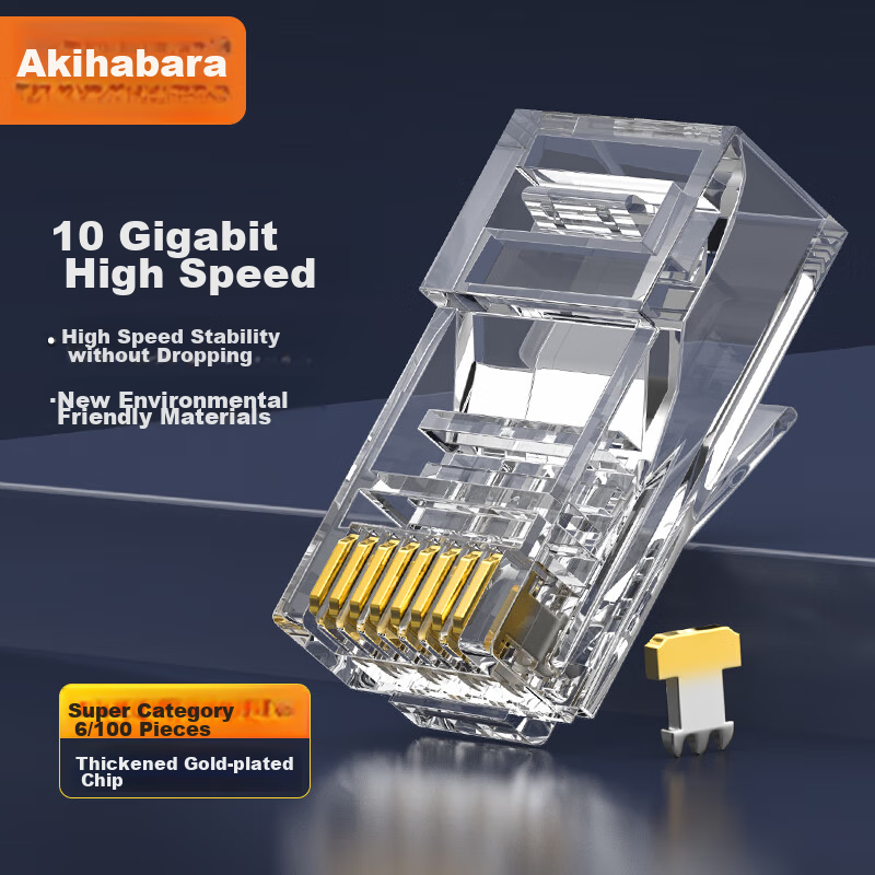 Akihabara (CHOSEAL) Cat6 Unshielded Crystal Head RJ45 10G Ethernet Network Connector, Cat6a Computer 8p8c Network Cable Connector, 100 Pieces, QS9095Z100