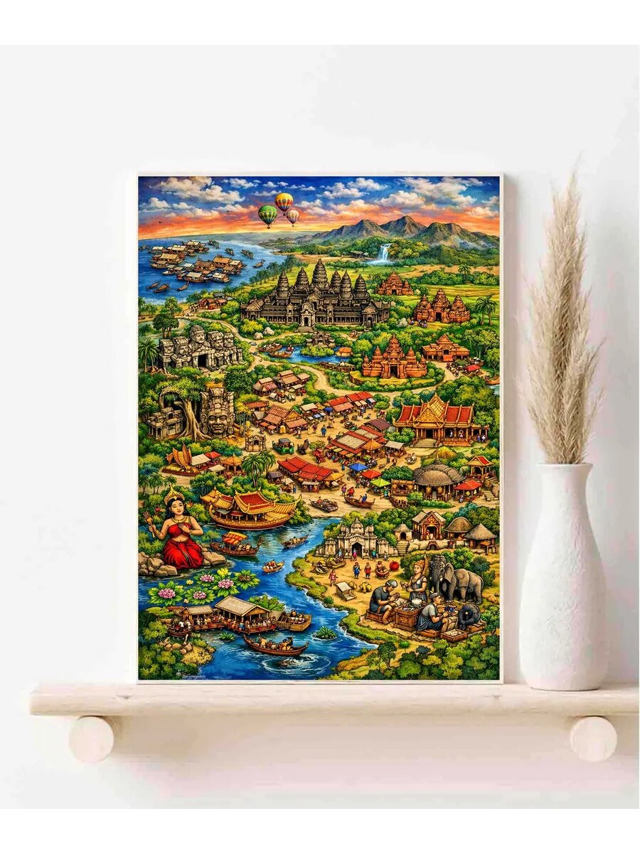 Сиемреап, Камбоджа, Fantasy Map, Карта, Плакат 30x42см
