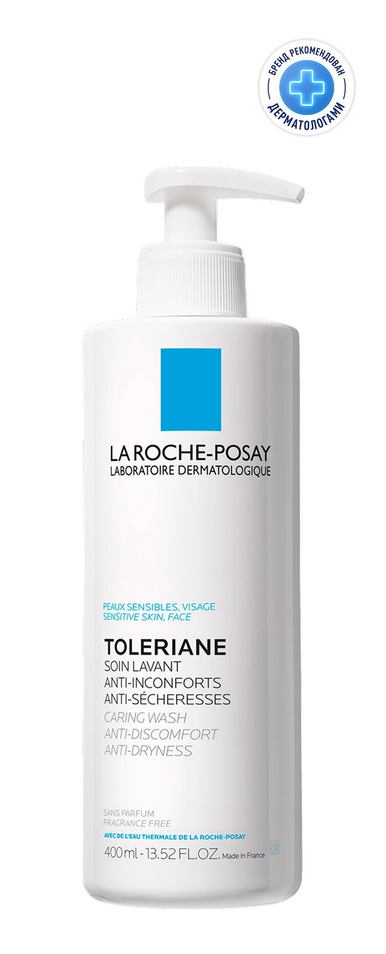 La Roche-Posay Toleriane Caring Wash Очищающий крем-гель для умывания лица с пантенолом, ниацинамидом и витамином Е, 400 мл, цвет белый