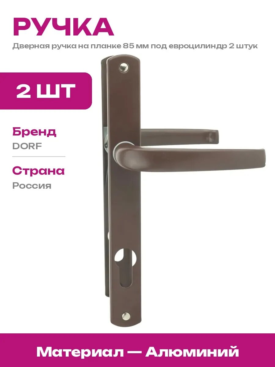 Ручка на планке 85 мм коричневая 2 шт для дверей профиль