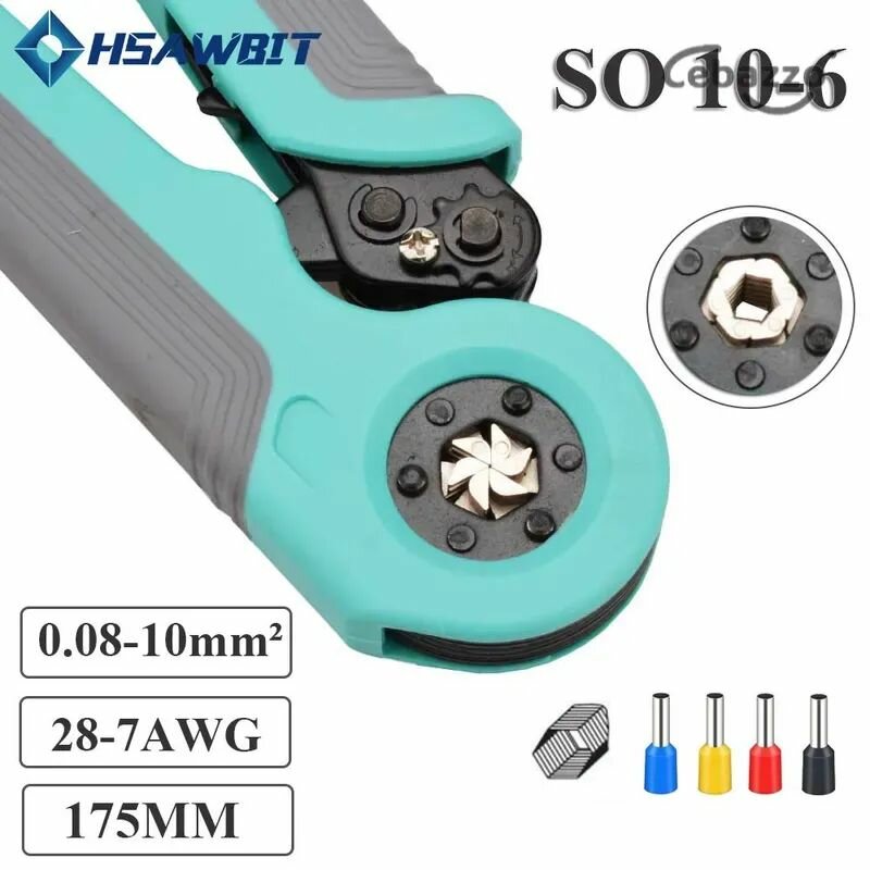 Обжимные пресс-клещи SO 10-6, Вместимость 0.08-10mm, кримпер для обжима штыревых наконечников
