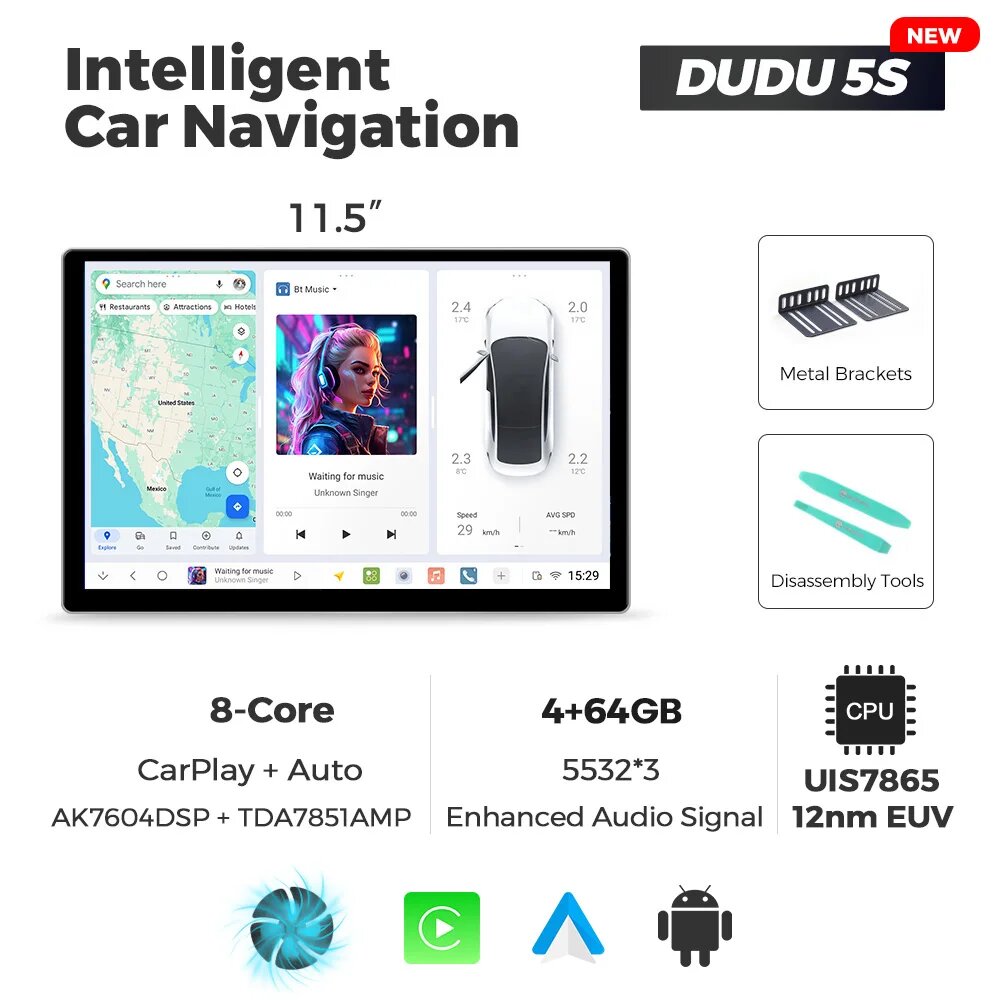 DUDU 5 Автомагнитола 11.5" Android 13 Carplay GPS