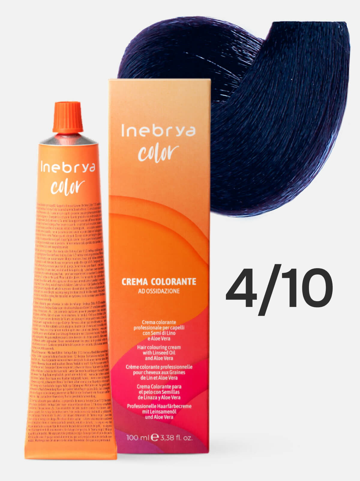Крем - краска для волос профессиональная Inebrya Color Professional 4/10 Каштановый Королевский синий, 100 мл