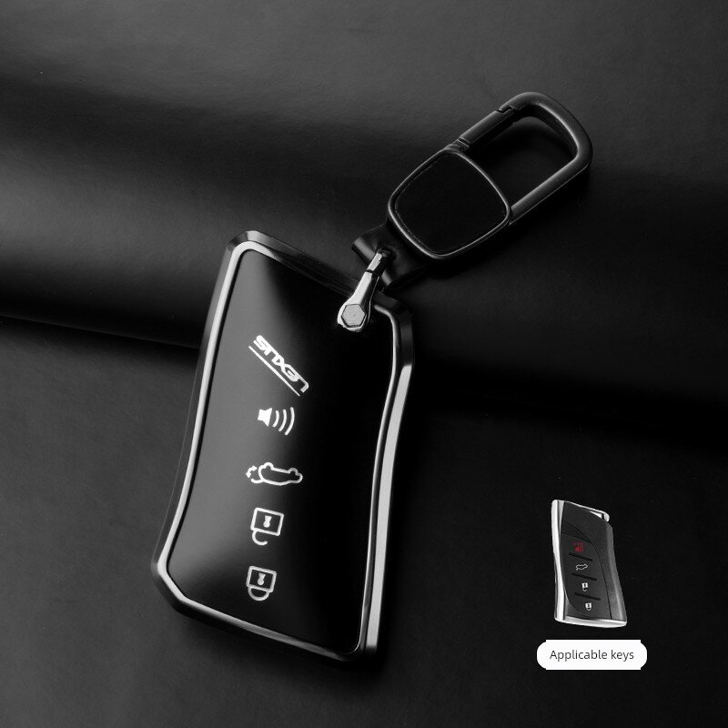 Кожаный брелок Lexus Blade 4-кнопочный в глубоком черном цвете с квадратной застежкой для ключей автомобиля