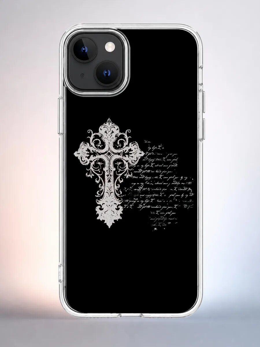 Чехол iPhone 15 готический крест силиконовый прозрачный
