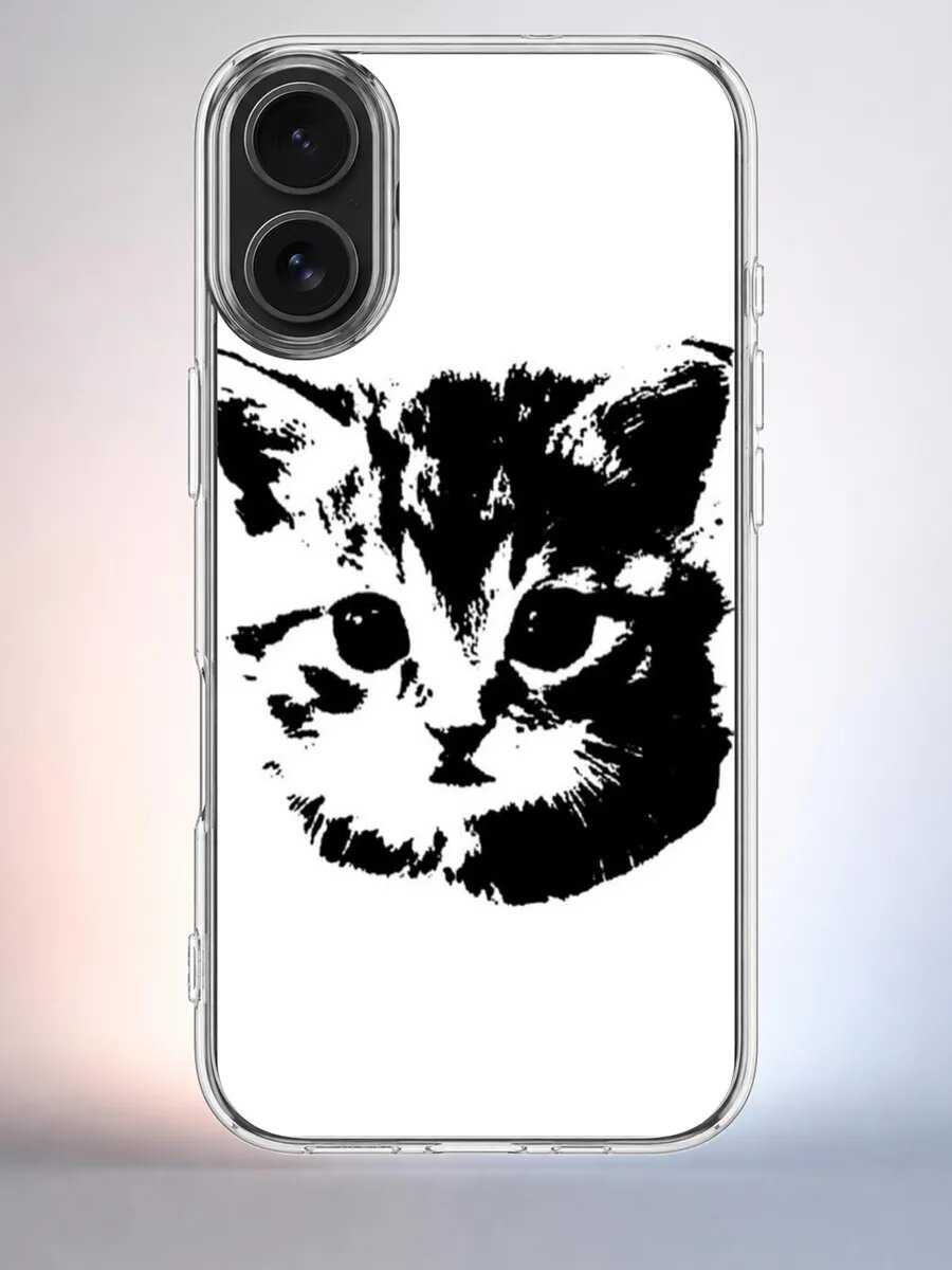 Чехол iPhone 16 котёнок мордочка силиконовый прозрачный