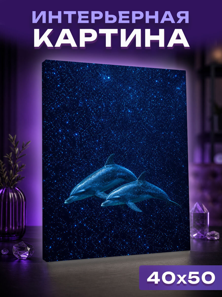 Интерьерная картина Дельфины в звёздной глубине