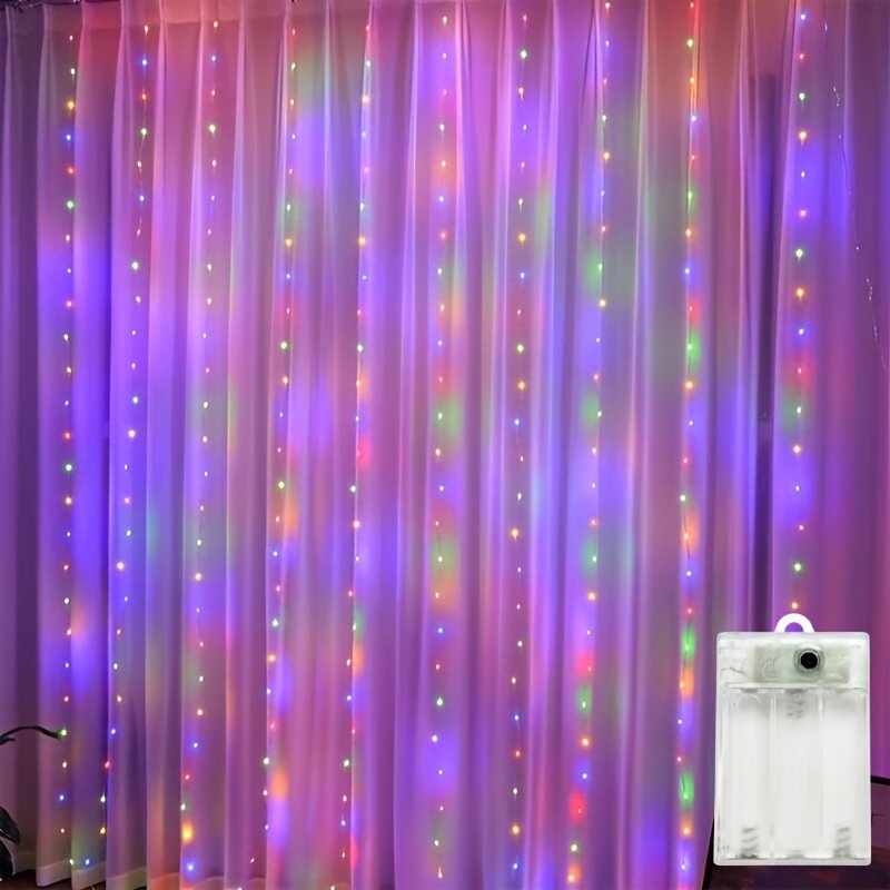 Гирлянда-штора светодиодная на батарейках, разноцветная, 300 LED, 3x3 м, с 8 режимами мигания, для украшения дома, спальни, гостиной, свадьбы, дня рождения и праздников