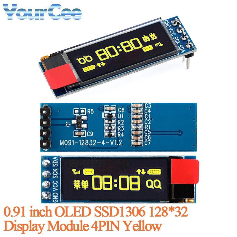 OLED дисплей 128x32, 0.91", белый, синий, желтый Your Cee LCD Module Yellow 4P