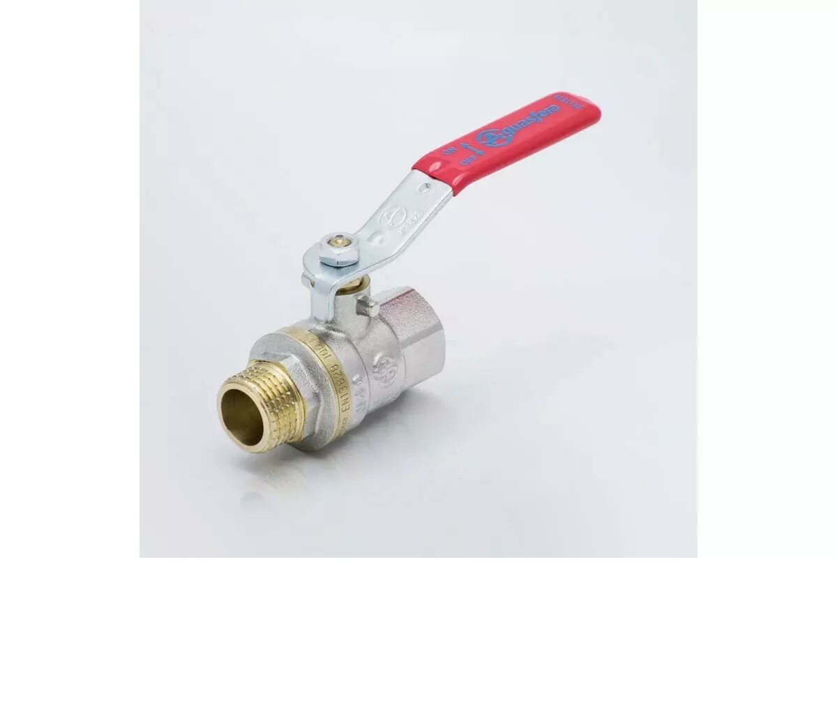 Кран шаровой полнопроходной 3/4" ВР/НР никель, рычаг красный, Aquasfera 1003-02