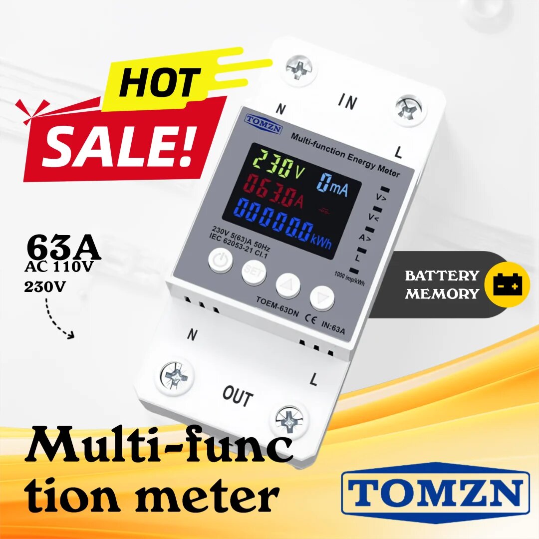 TOMZN 2P Мультитарифный счетчик электроэнергии 63А