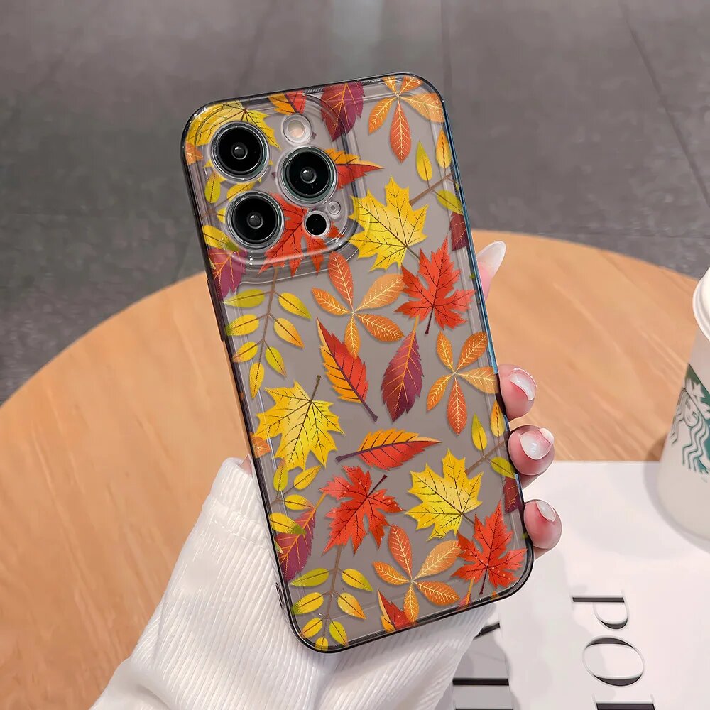 Чехол для iPhone 13 Pro с осенними листьями, Grey-WQFY11