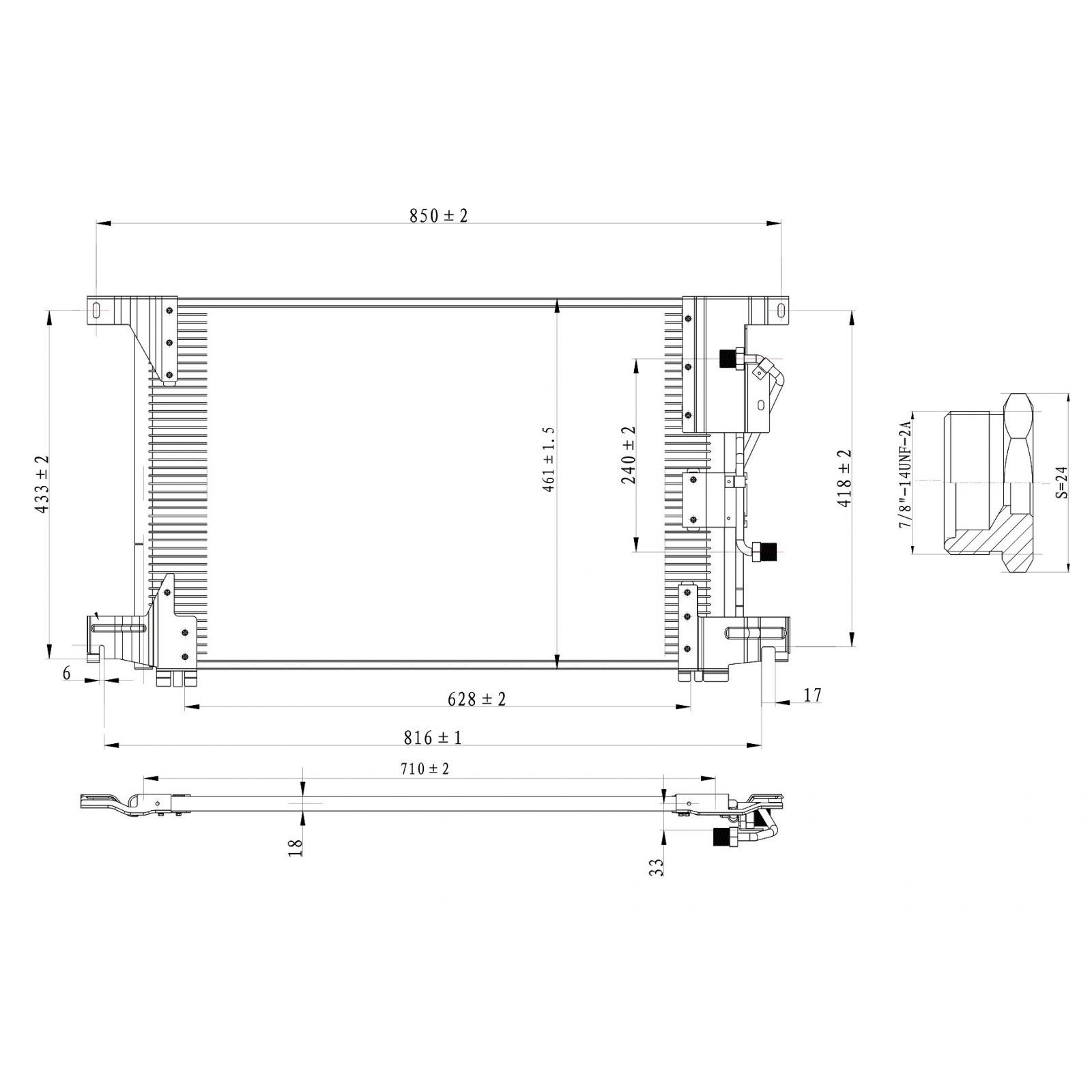 Радиатор кондиционера, для Мерседес Актрос 1996- oem 9425000054, 9425000154 арт LRAC1570