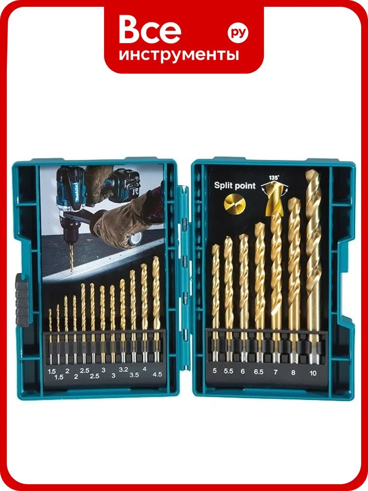 Набор сверл по металлу HSS-TiN Economy 19 шт, 1.5-10 Makita D-67527