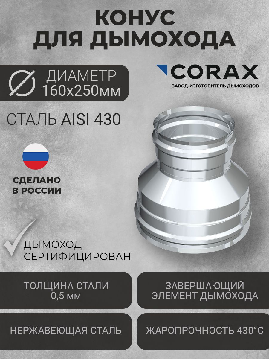Конус для дымохода Ф160х250 (430/0,5х430/0,5) CORAX Элемент дымохода