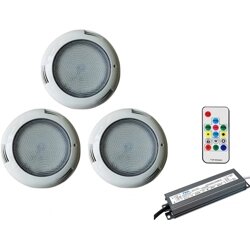 Комплект светильников для бассейна Poolmagic 24 Вт (3 шт), RGB, трансформатор, пульт ДУ, для бассейна объемом 40-60 куб. м