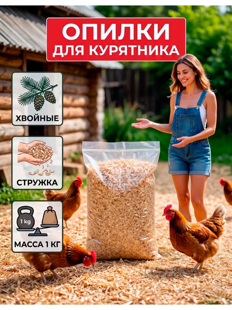 Опилки для курятника 1кг