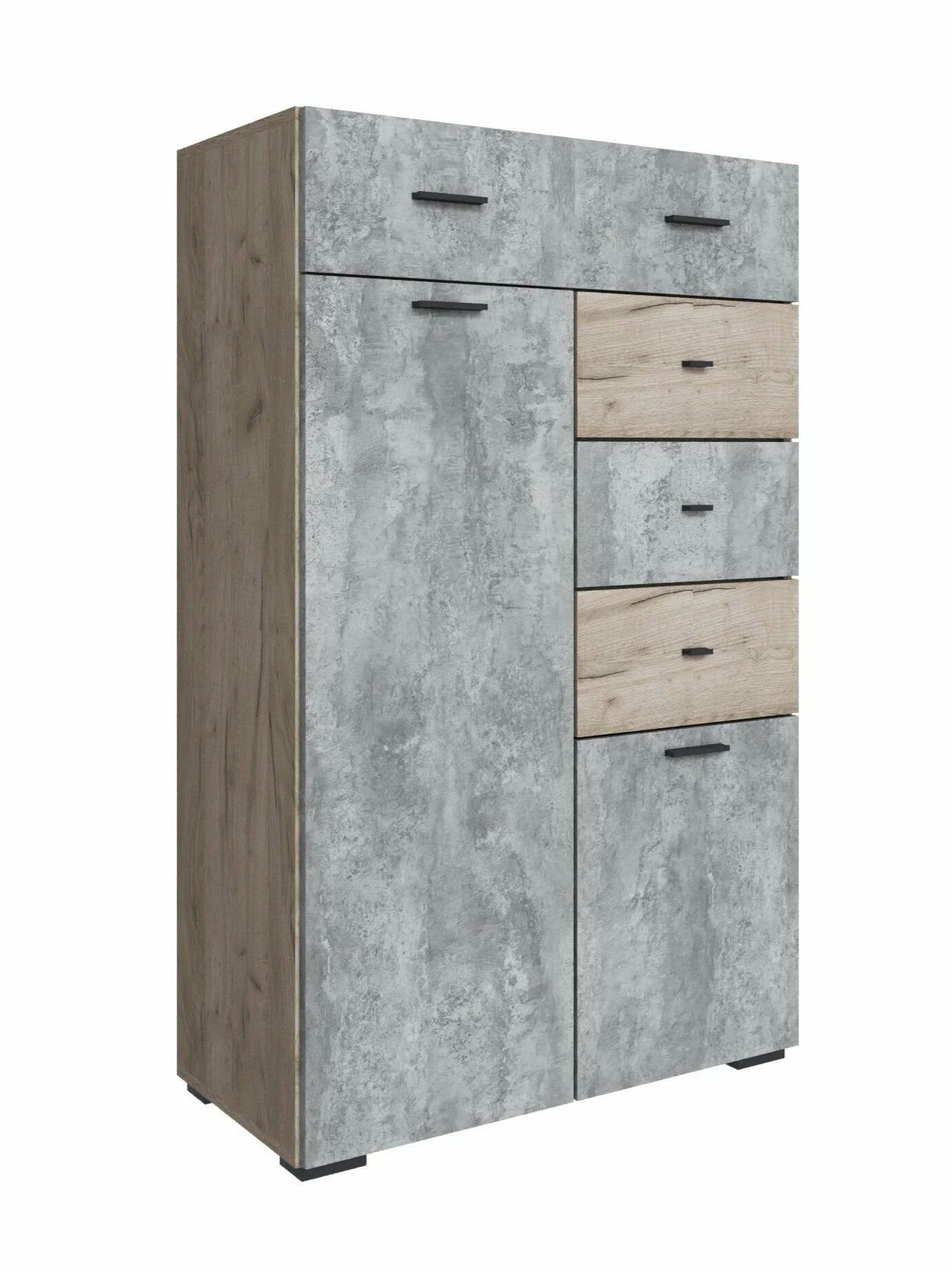 Комод Гостиная Дублин дуб крафт серый/цемент, ЛДСП, 1284х800х376, тэкс
