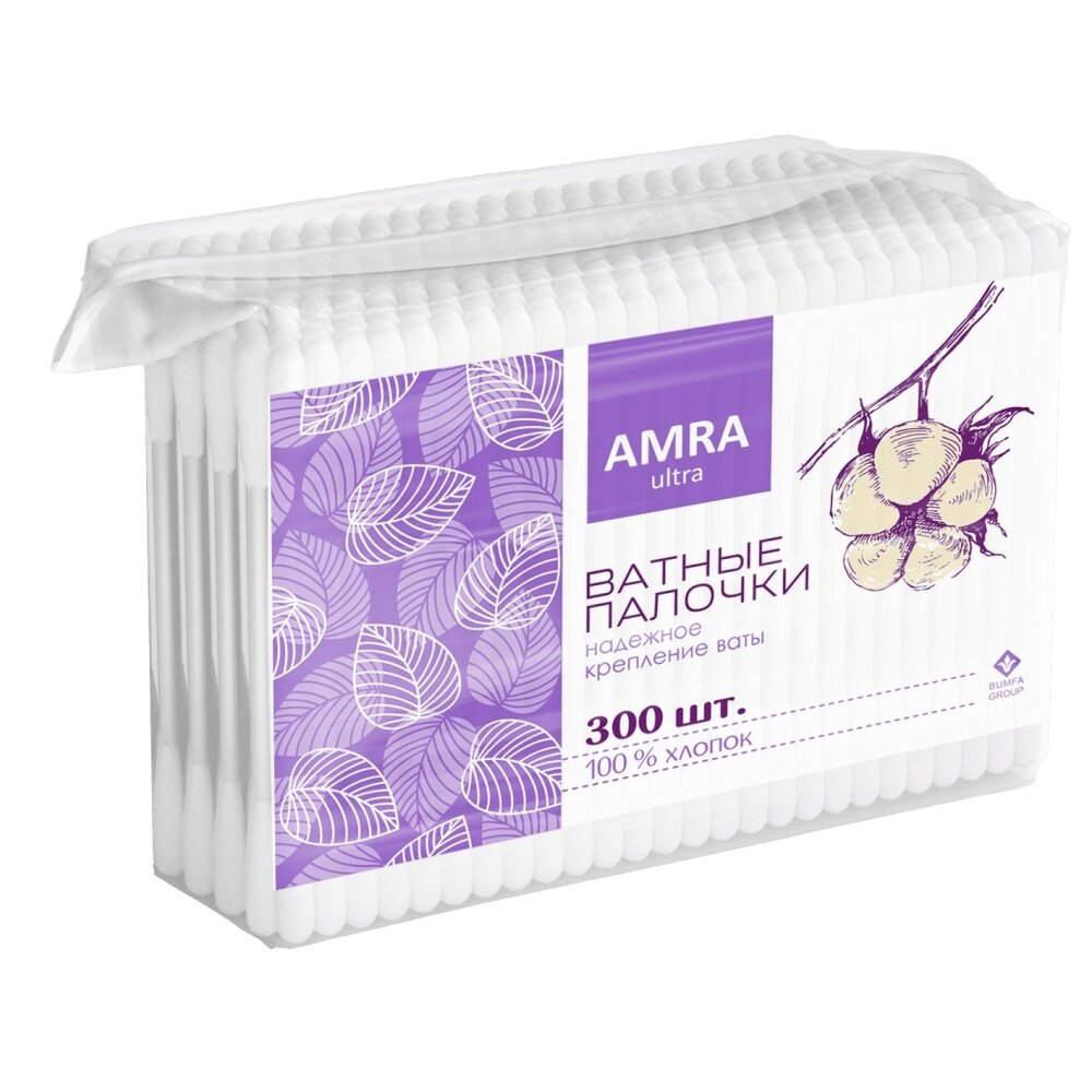 Ватные палочки Amra 300 шт, пакет