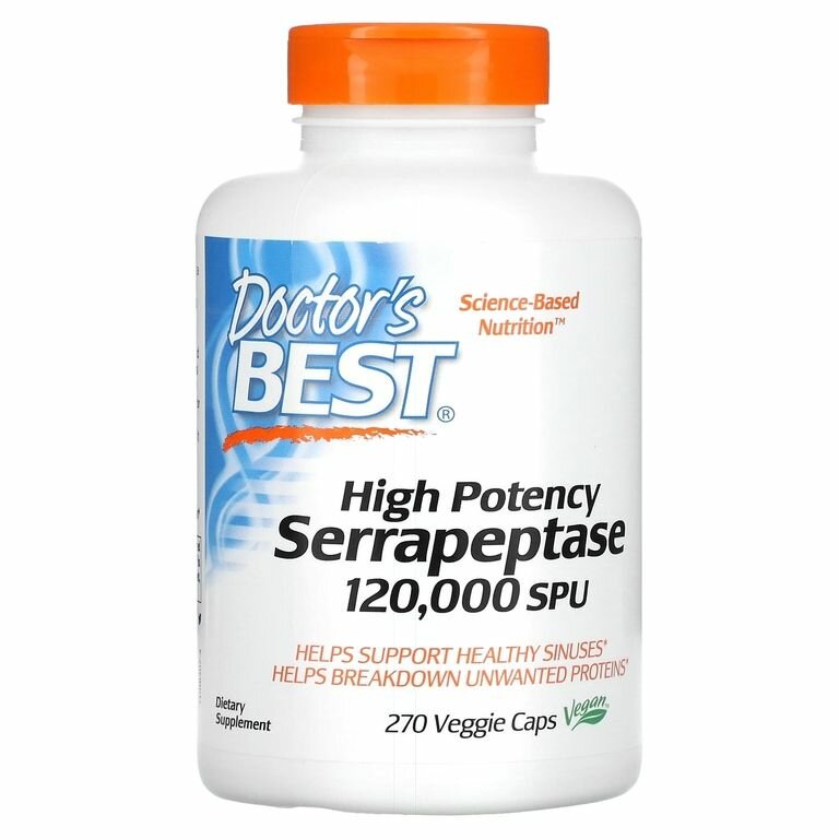 Doctor's Best, Serrapeptase, Серрапептаза, 120 000 SPU, 270 капсул