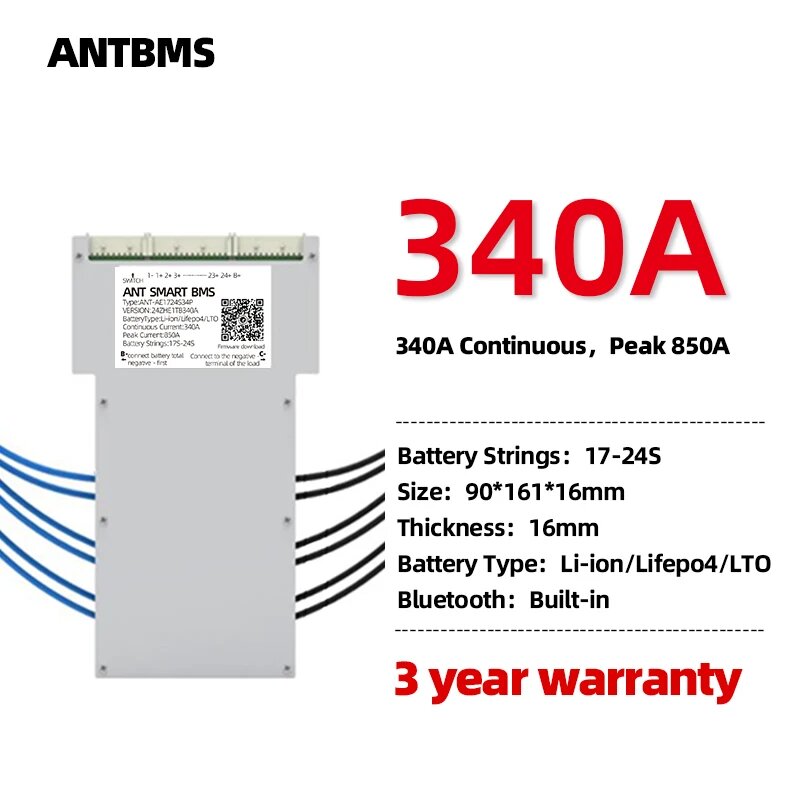 ANT BMS 7S до 16S 17S 18S 19S 20S 21S 22S 23S 24S SMART BMS 200A 450A 600A 1050A Для литиевой батареи Bluetooth Встроенный баланс 17S to 24S 340A