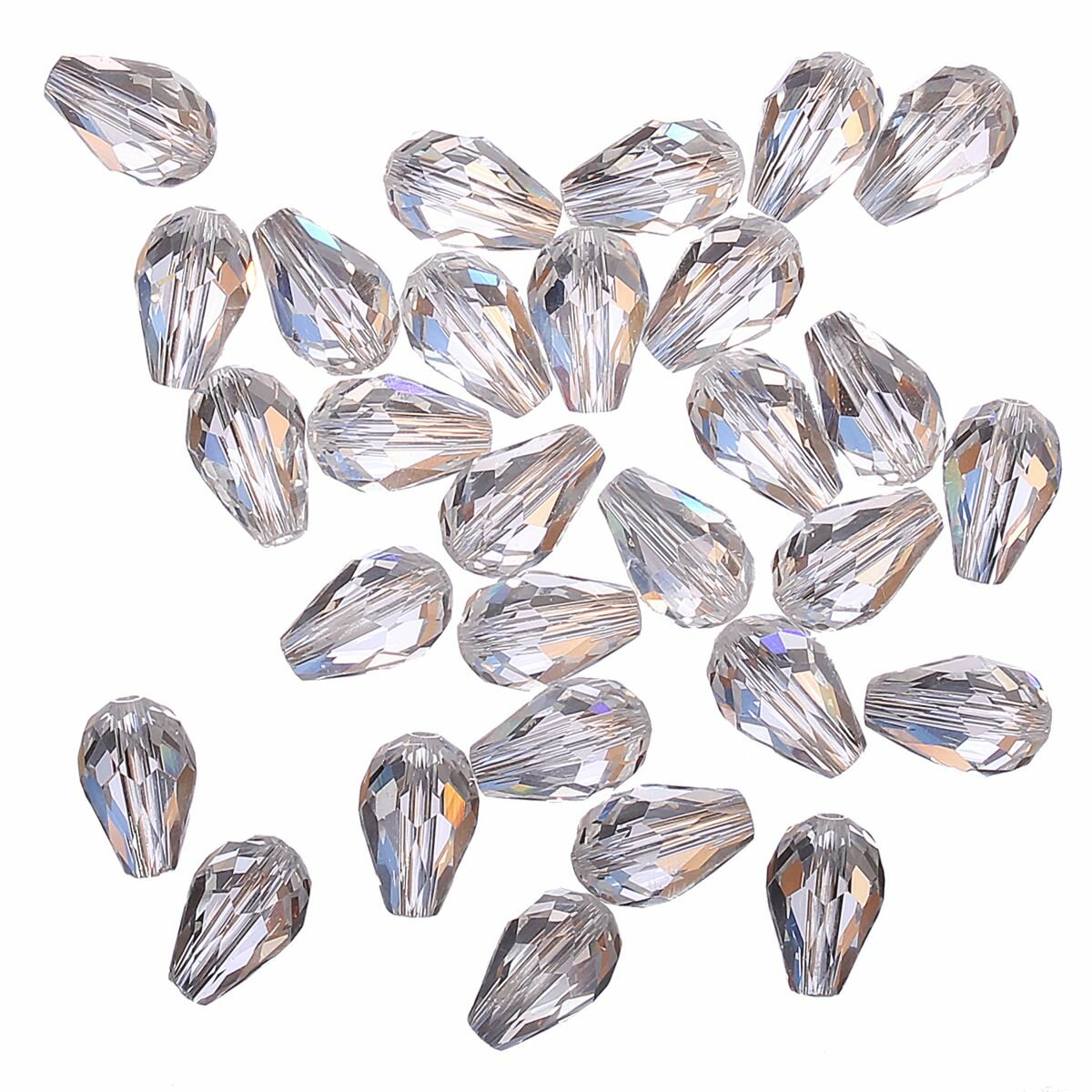 Бусины стеклянные, 12х8мм, капля, граненая, кристально-прозрачная, 55 шт, низка