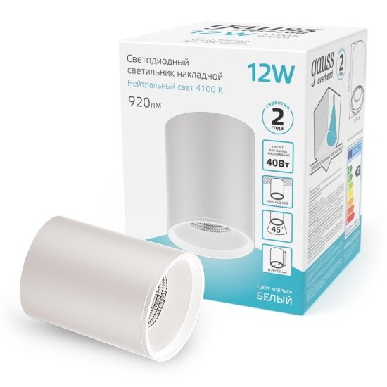 Потолочный светильник Gauss LED HD011 12W (белый) 4100K 79x100,920лм,1/30