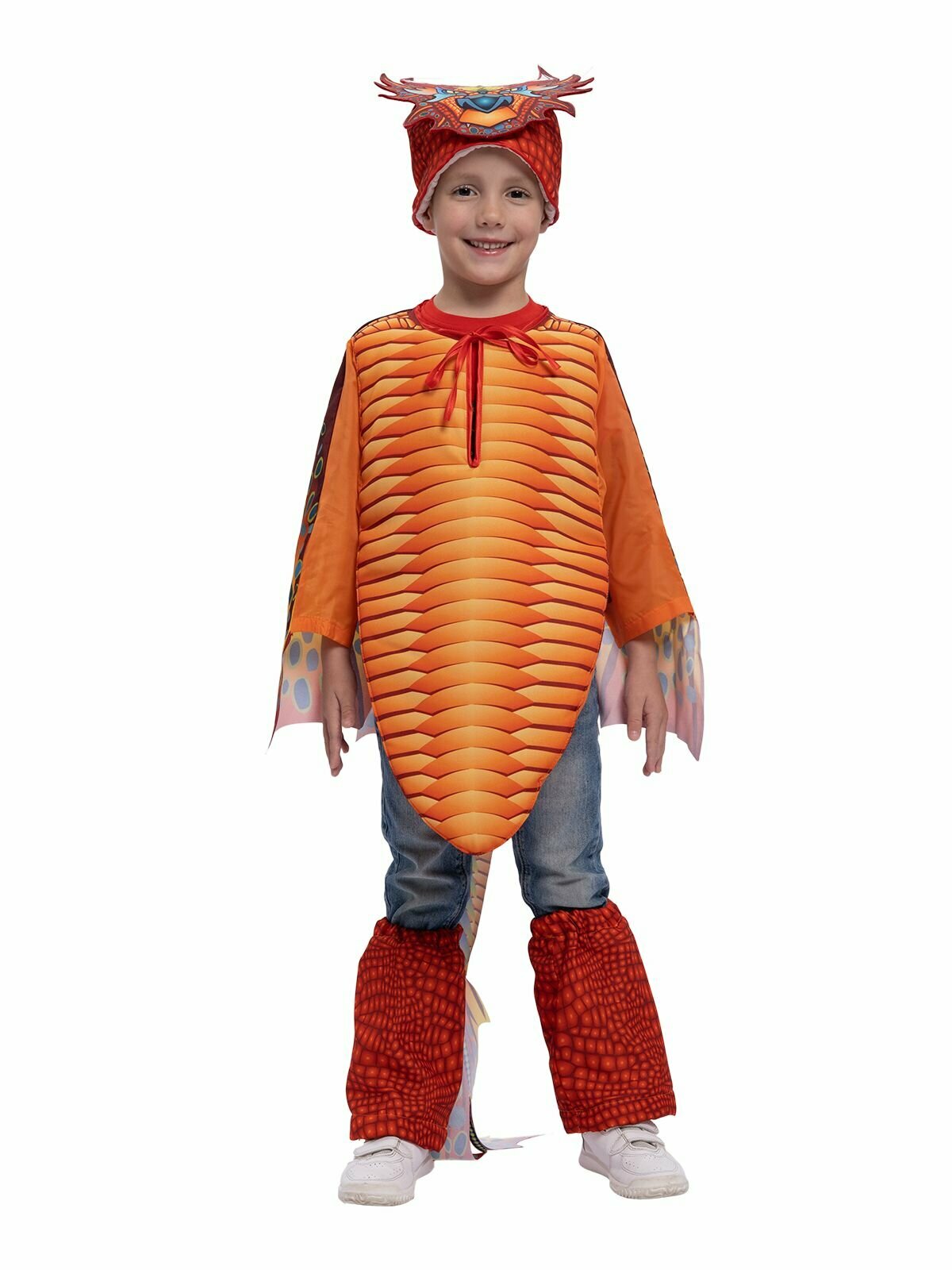 Детский карнавальный костюм красный Дракон на рост 116-122 (размер 30)