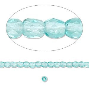 Бусины стеклянные, 3мм, Preciosa, граненые, светлый аквамарин, 130 шт, низка
