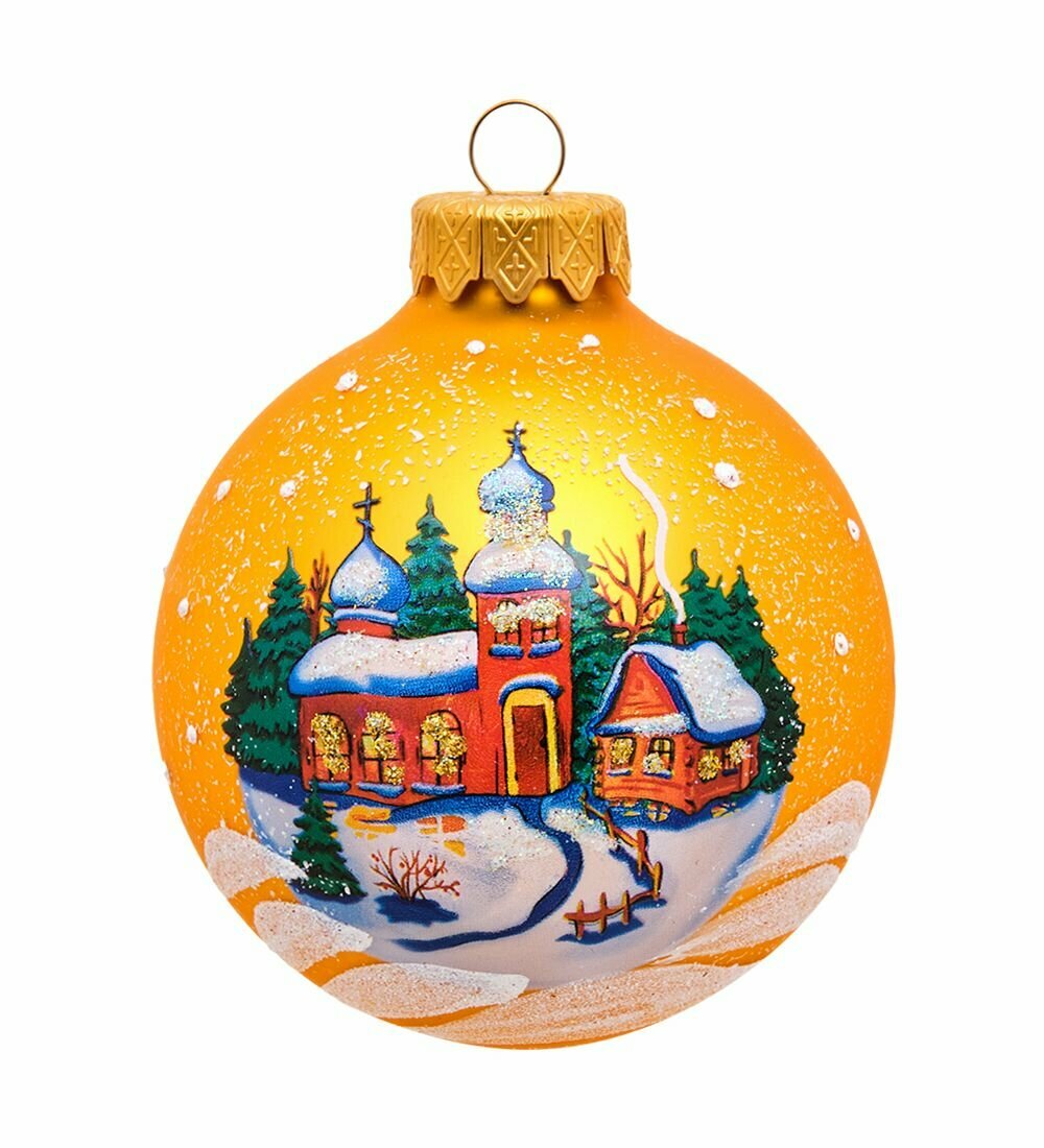Елочная игрушка Шар 'Часовня' 85 мм