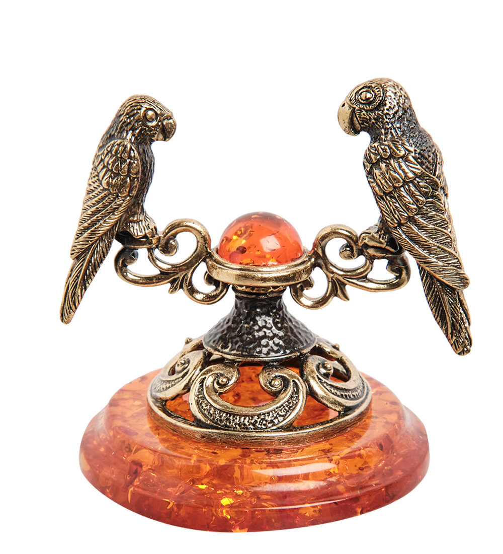 Фигурка 'Попугаи Лоро парк' (латунь, янтарь)