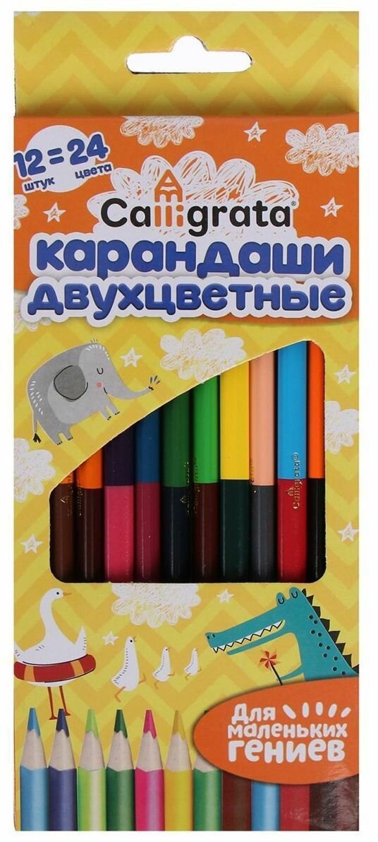 Цветные двусторонние карандаши 24 цвета, деревянные, заточенные, трехгранные, набор для школы, рисования и детского творчества, 12 штук