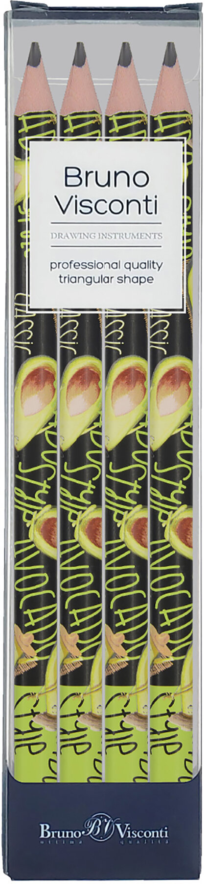 Набор чернографитовых карандашей HappyGraphix Jumbo. Avocado style. Rock star, 4B, 4 штуки