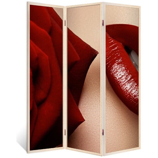 Ширма перегородка Декор Депо для комнаты деревянная "Красная роза" двухсторонняя с картинкой (мода и красота) 3 створки кремовый дуб 176х140 см 11 кг