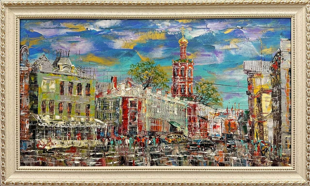 Картина маслом, городской пейзаж "Москва. Петровка"